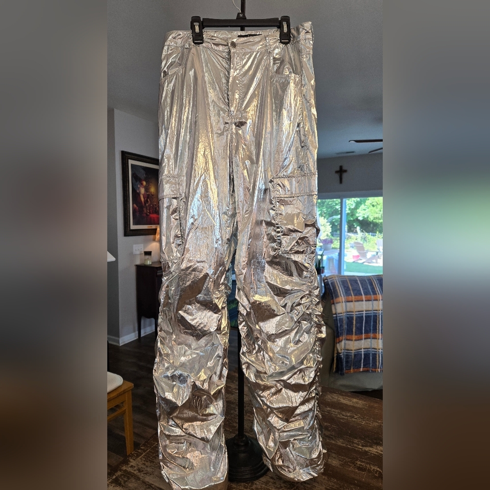 Akira Metallic Silver Cargo Pants - Gem